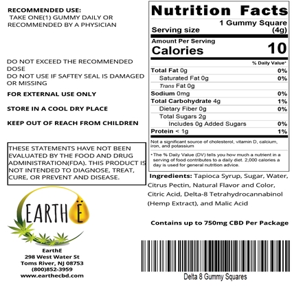 Delta 8 THC Gummy Squares 25mg | EarthE CBD